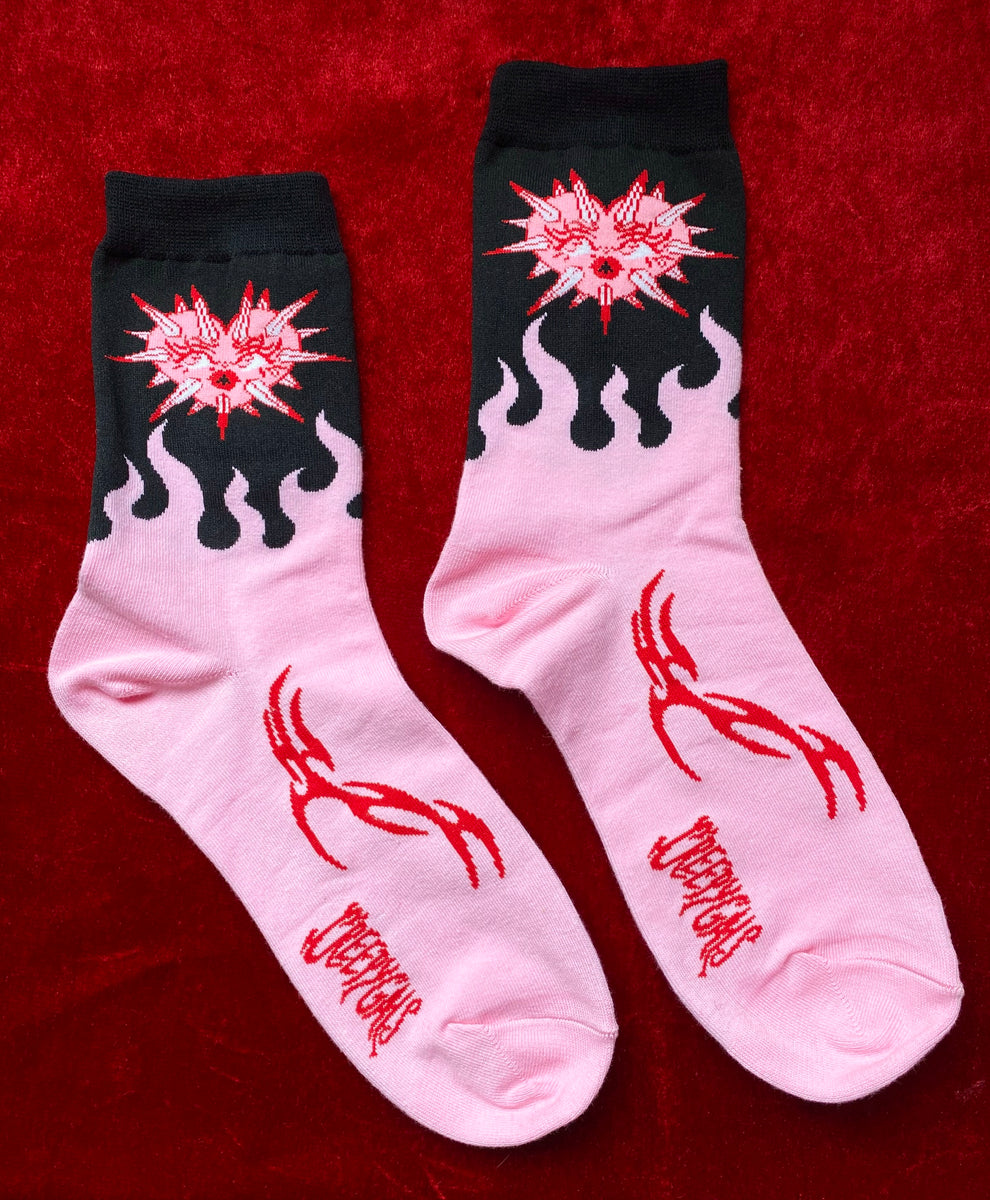 Flaming Spikes Heart Unisex Socks – Creepy Gals